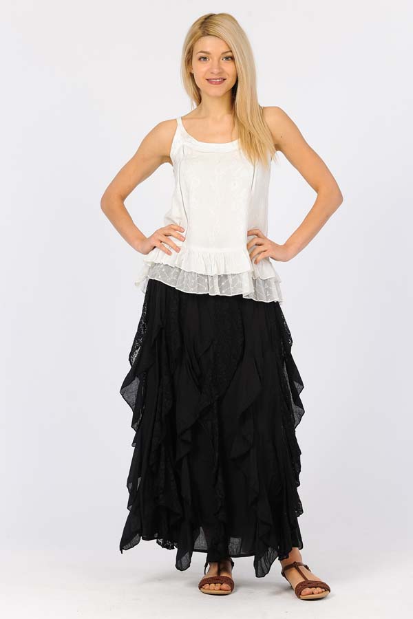 Lace Ruffle Skirt - Charcoal / Gray